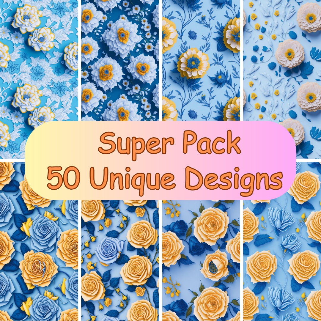 50 Sheets 3D Floral Seamless Pattern Sheets Beautiful Design Pack ...