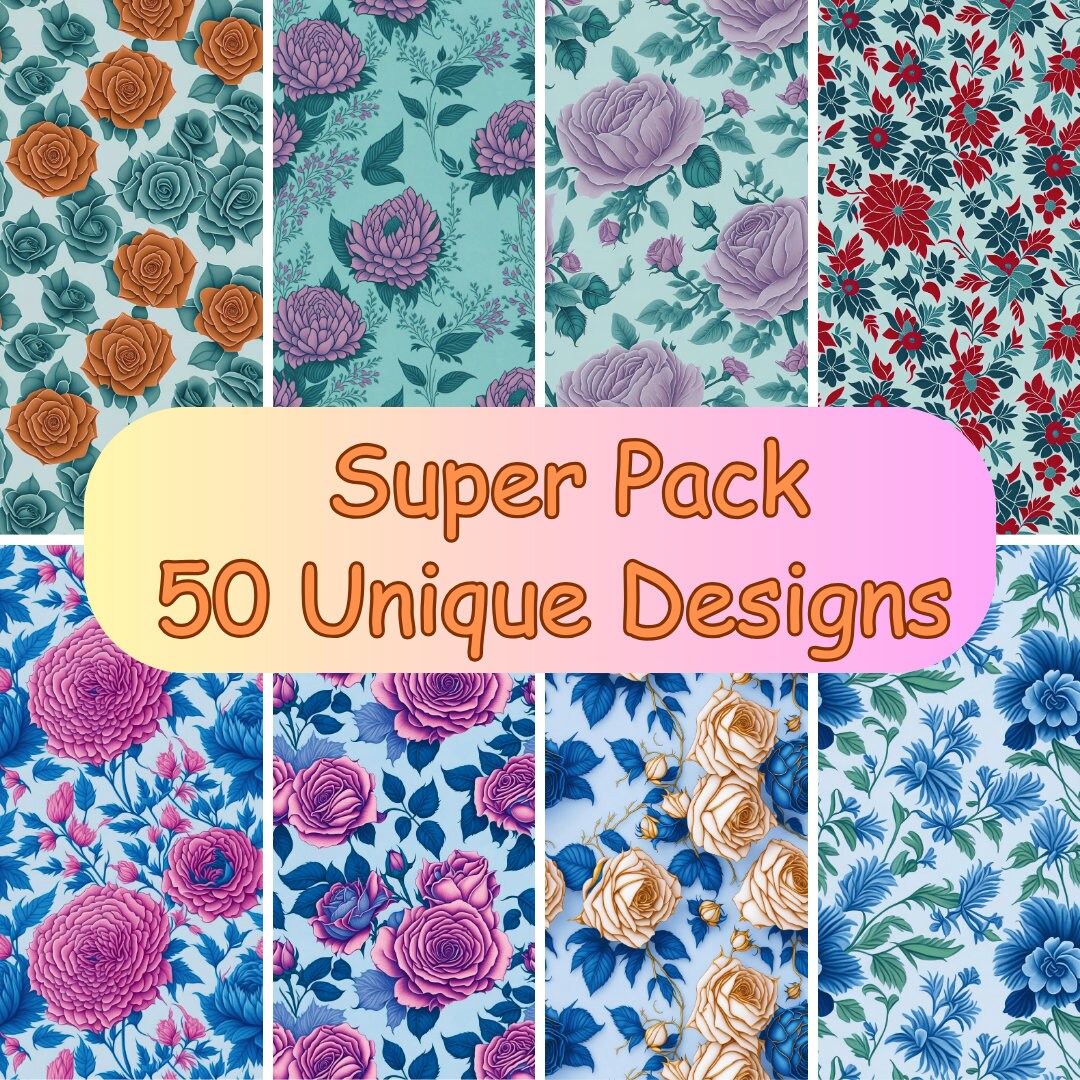 50 Sheets 3D Floral Seamless Pattern Sheets Beautiful Design Pack ...
