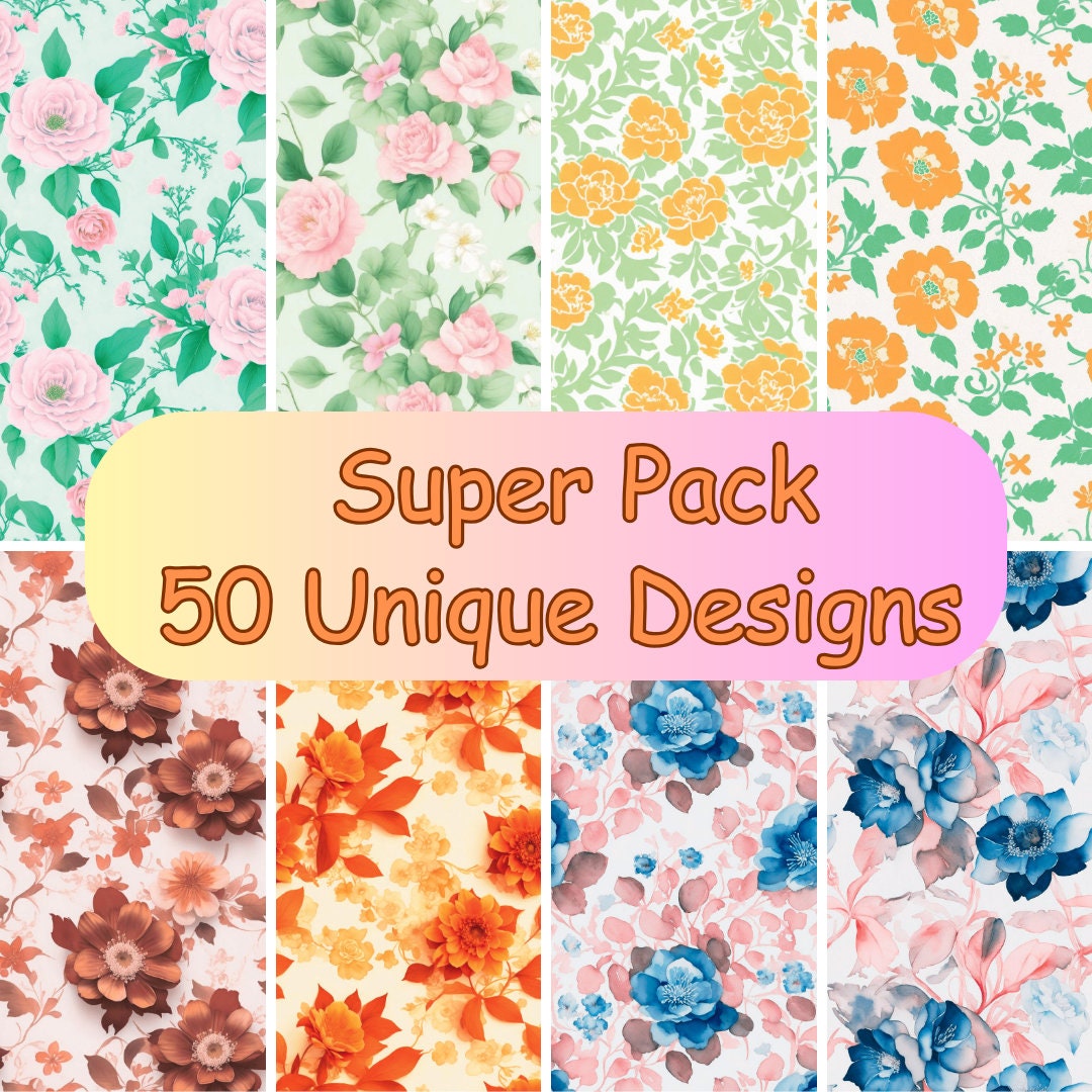 50 Sheets 3D Floral Seamless Pattern Sheets Beautiful Design Pack ...
