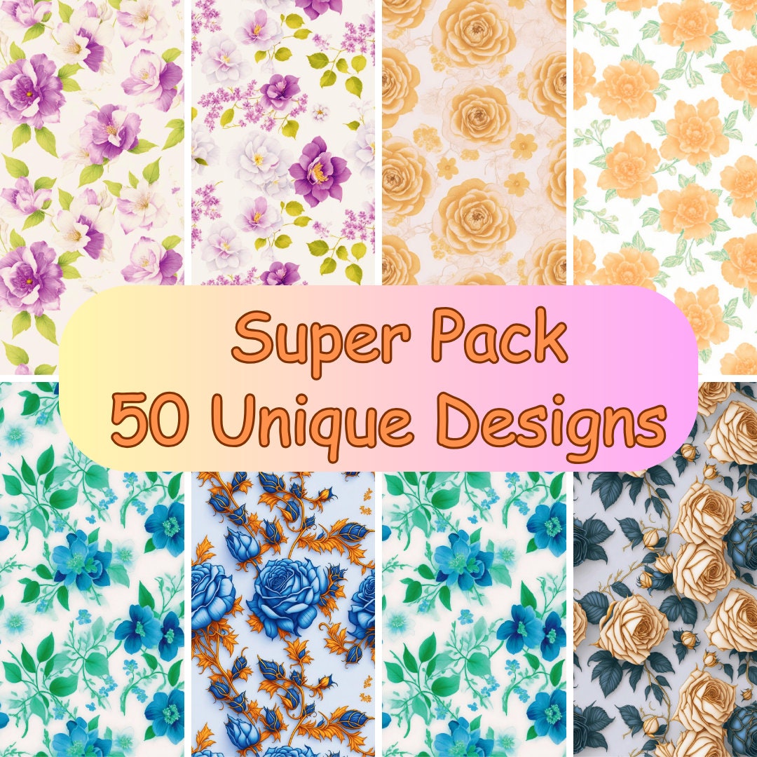 50 Sheets 3D Floral Seamless Pattern Sheets Beautiful Design Pack ...
