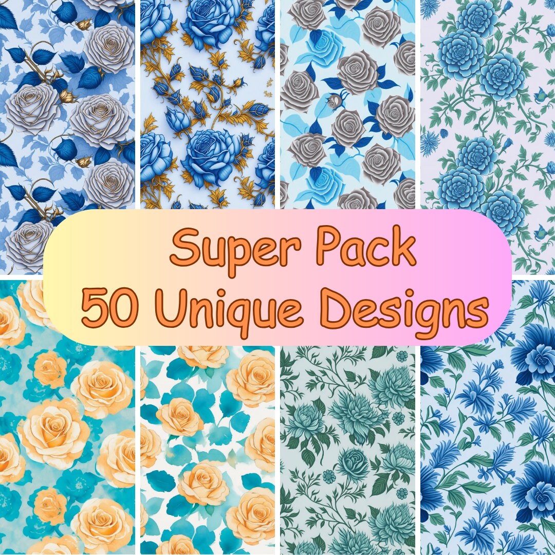 50 Sheets 3D Floral Seamless Pattern Sheets Beautiful Design Pack ...