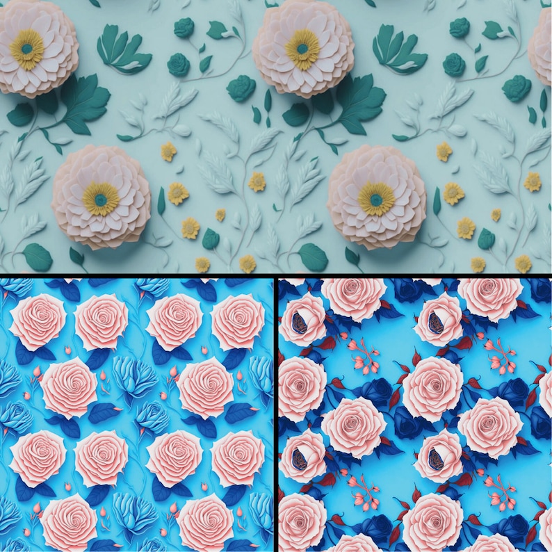 50 Sheets 3D Floral Seamless Pattern Sheets Beautiful Design Pack ...