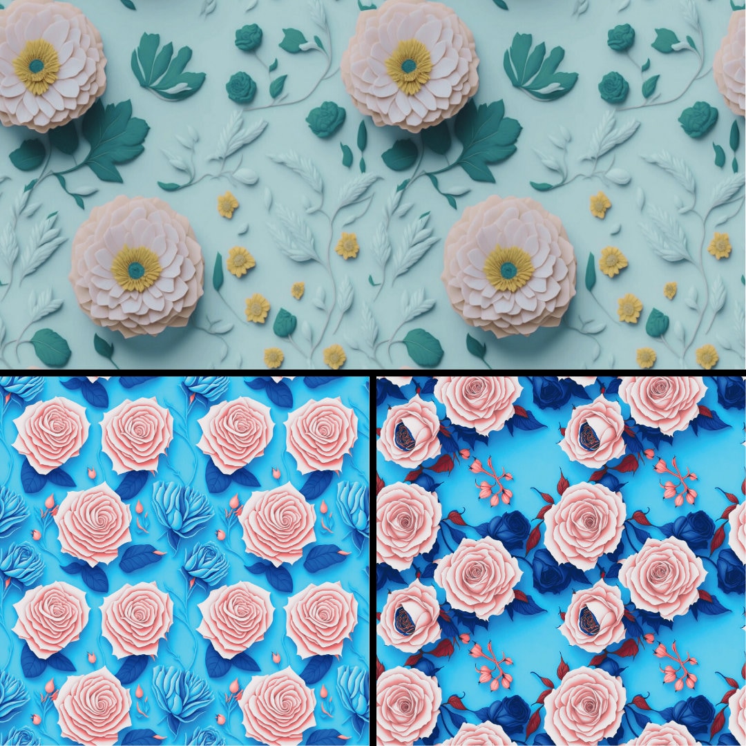 50 Sheets 3D Floral Seamless Pattern Sheets Beautiful Design Pack ...