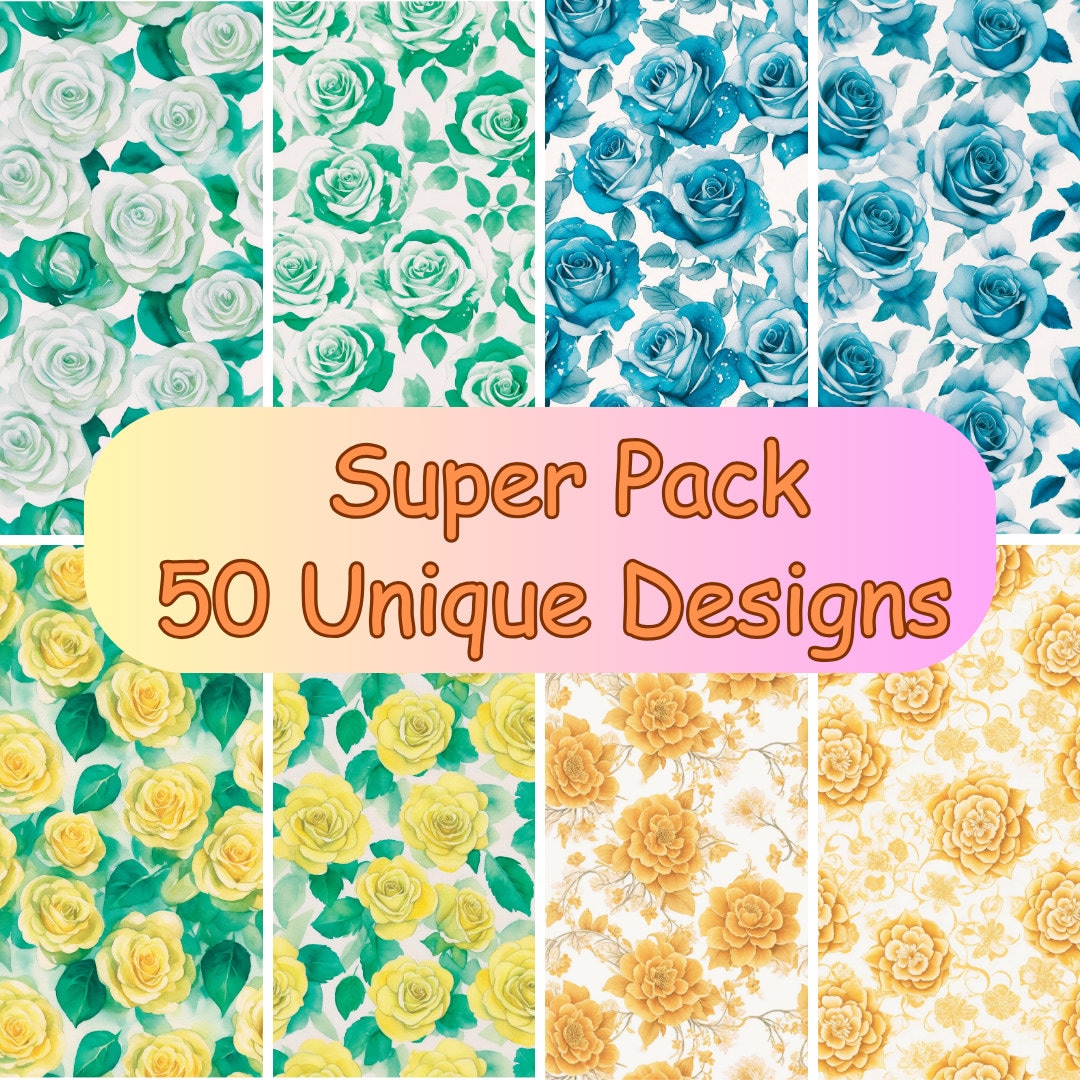 50 Sheets 3D Floral Seamless Pattern Sheets Beautiful Design Pack ...