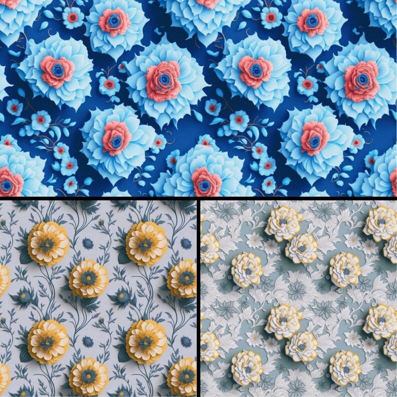 50 Sheets 3D Floral Seamless Pattern Sheets Beautiful Design - Etsy