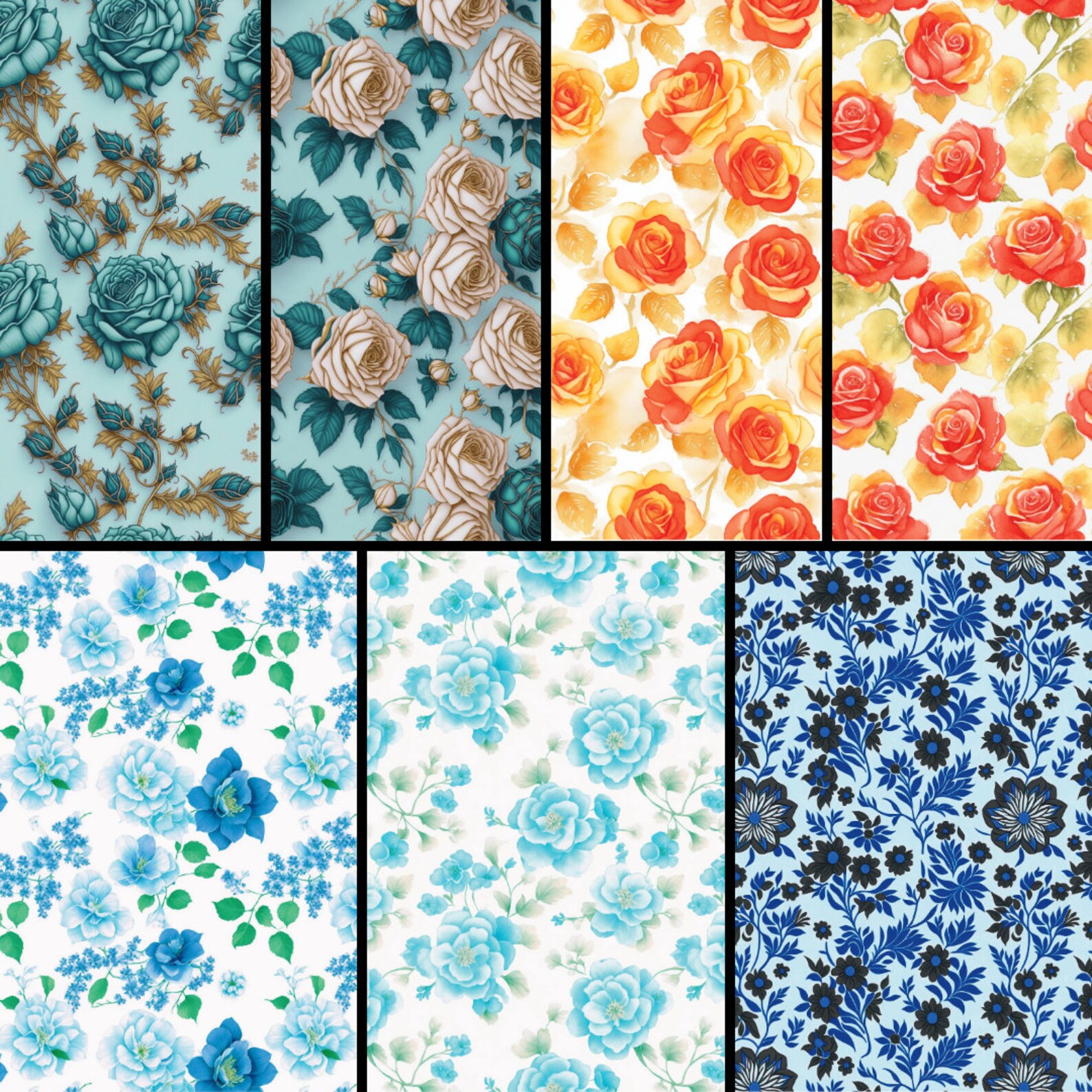 50 Sheets 3D Floral Seamless Pattern Sheets Beautiful Design Pack ...