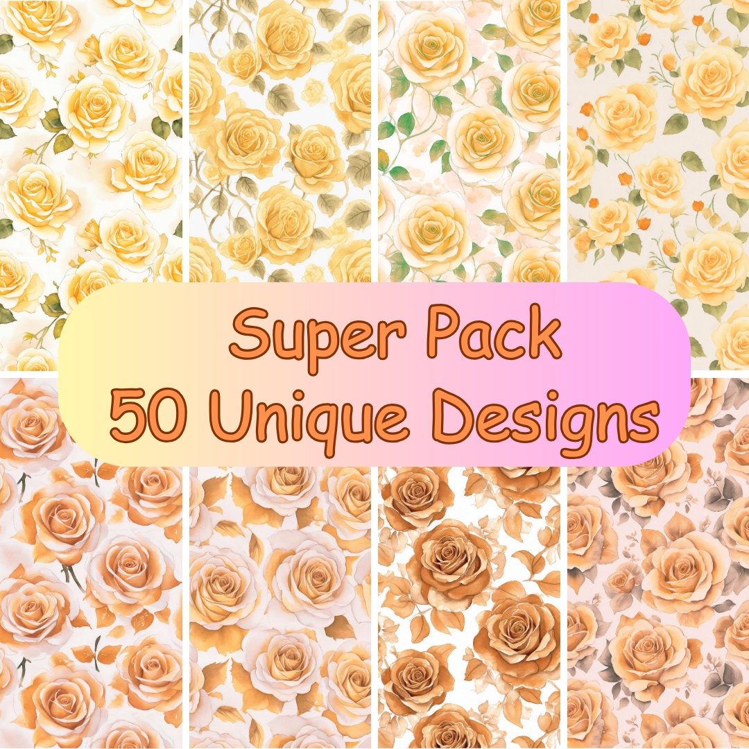 50 Sheets 3D Floral Seamless Pattern Sheets Beautiful Design Pack ...