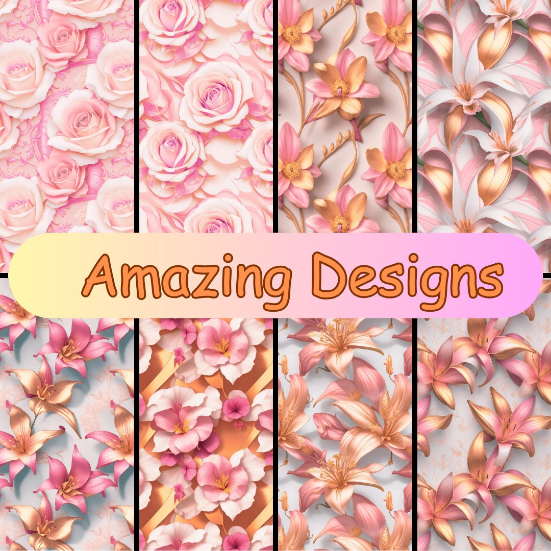 50 Sheets 3D Floral Seamless Pattern Sheets Beautiful Design Pack ...