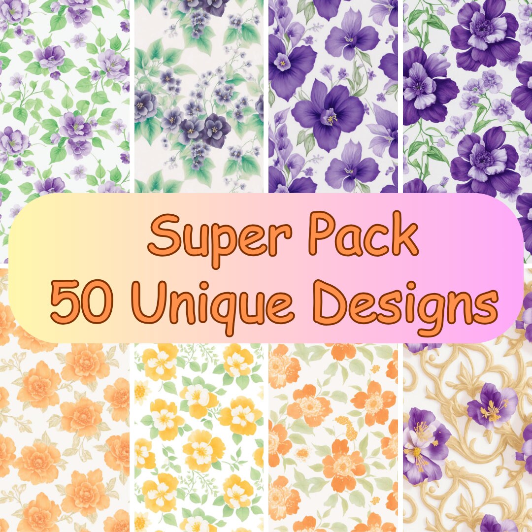 50 Sheets Floral Seamless Pattern Sheets Beautiful Design Pack 12kx12k ...