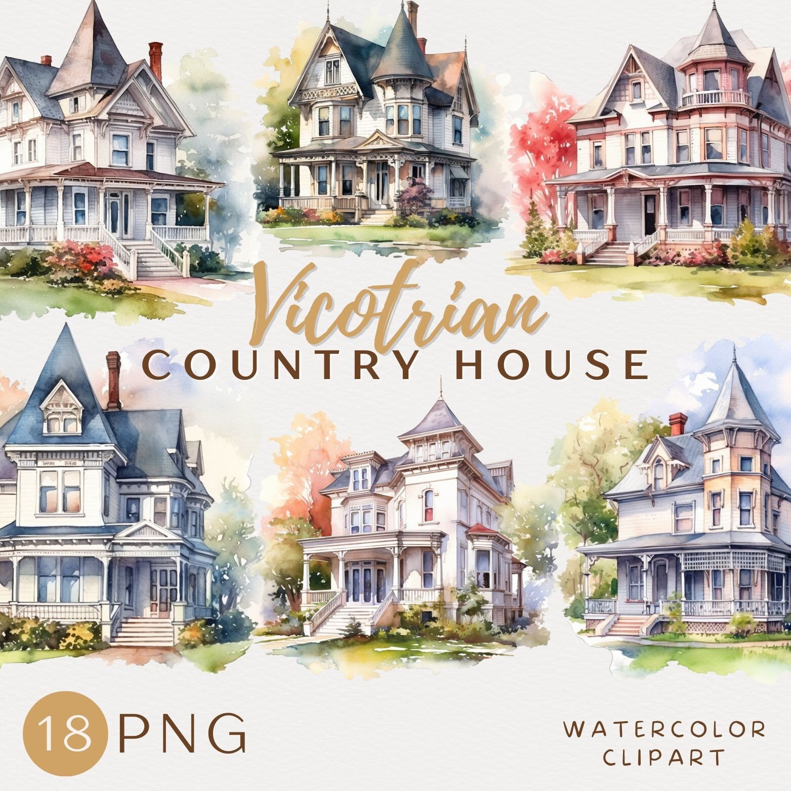 Victorian House Watercolor Clipart Country House Scrapbook Vintage ...