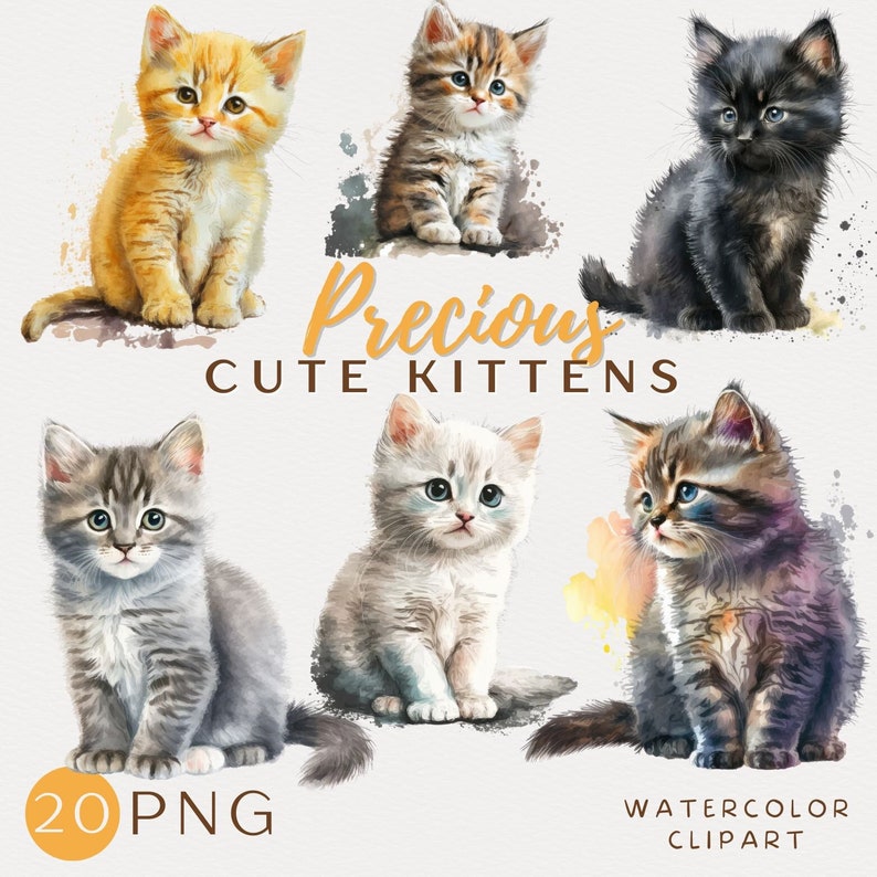 Cute Kitten Watercolor Clipart Adorable Cat Card Making Feline - Etsy