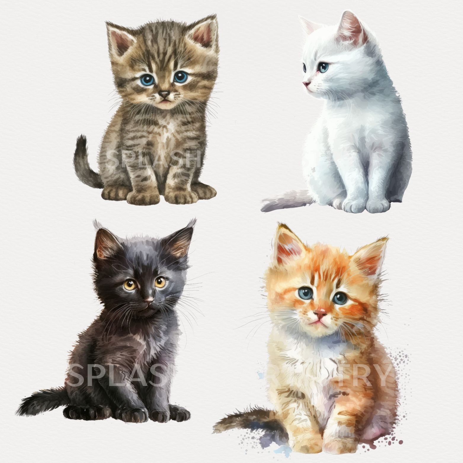 Cute Kitten Watercolor Clipart Adorable Cat Card Making Feline - Etsy