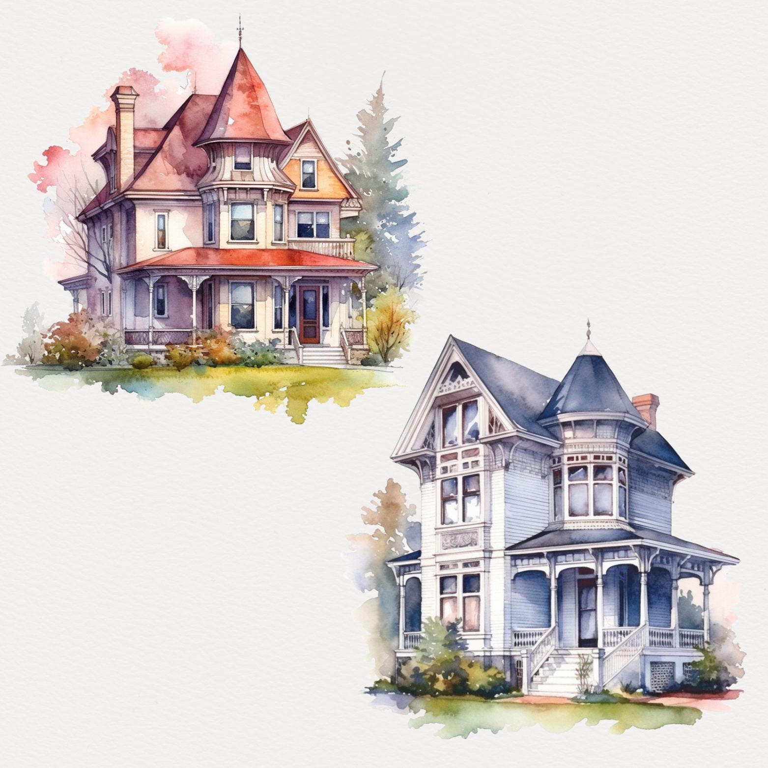 Victorian House Watercolor Clipart Country House Scrapbook Vintage ...