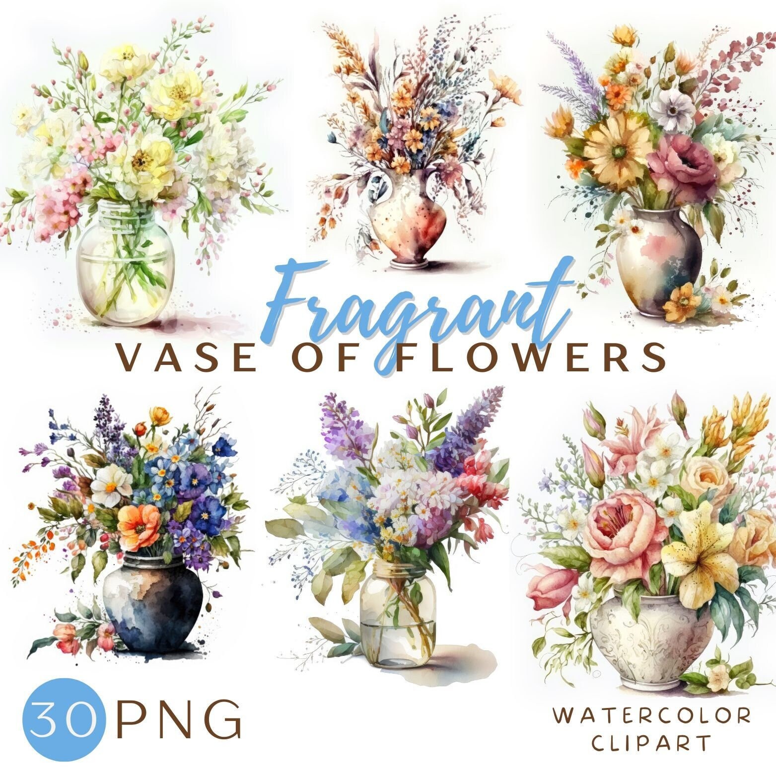 Colorful Vase Flower Watercolor Clipart Floral Bouquets Card Making ...