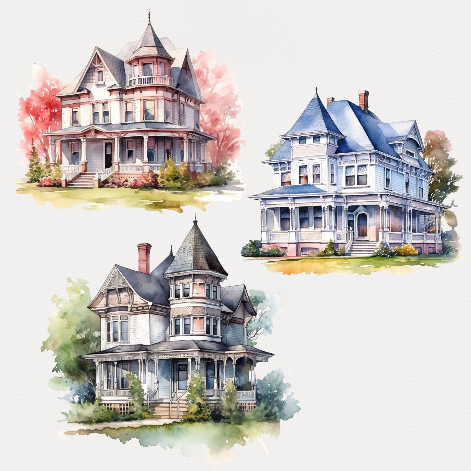 Victorian House Watercolor Clipart Country House Scrapbook Vintage ...
