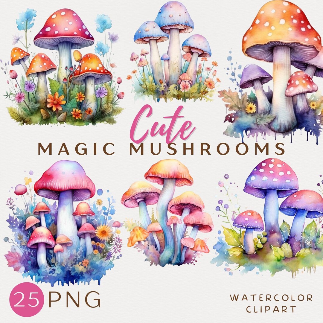 Floral Mushroom Watercolor Clipart Magic Mushroom Digital Art Fantasy ...