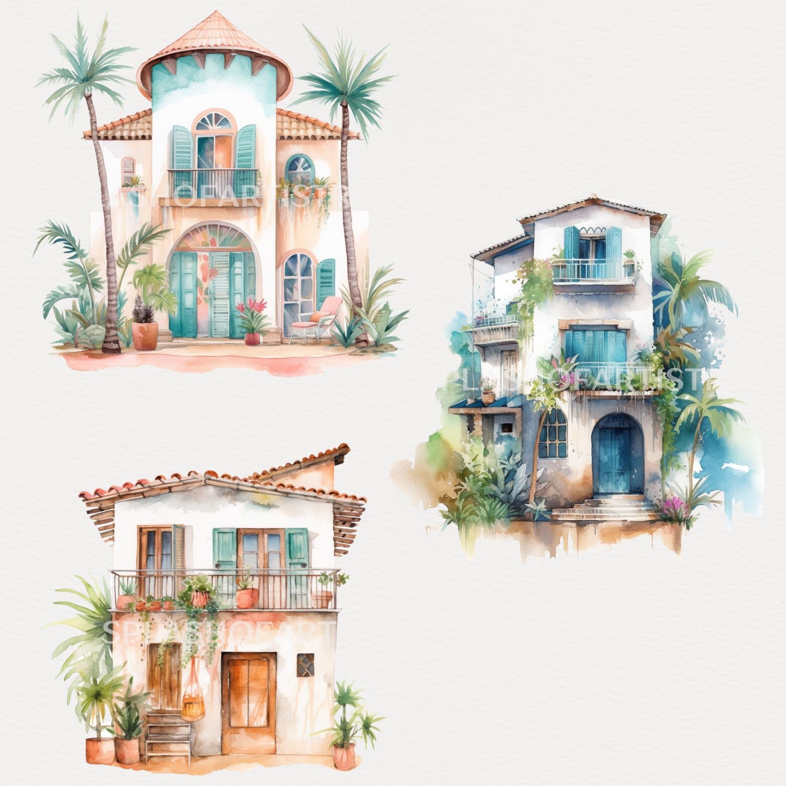 Boho House Clipart House Watercolor Craft Boho Style Art Bohemian ...