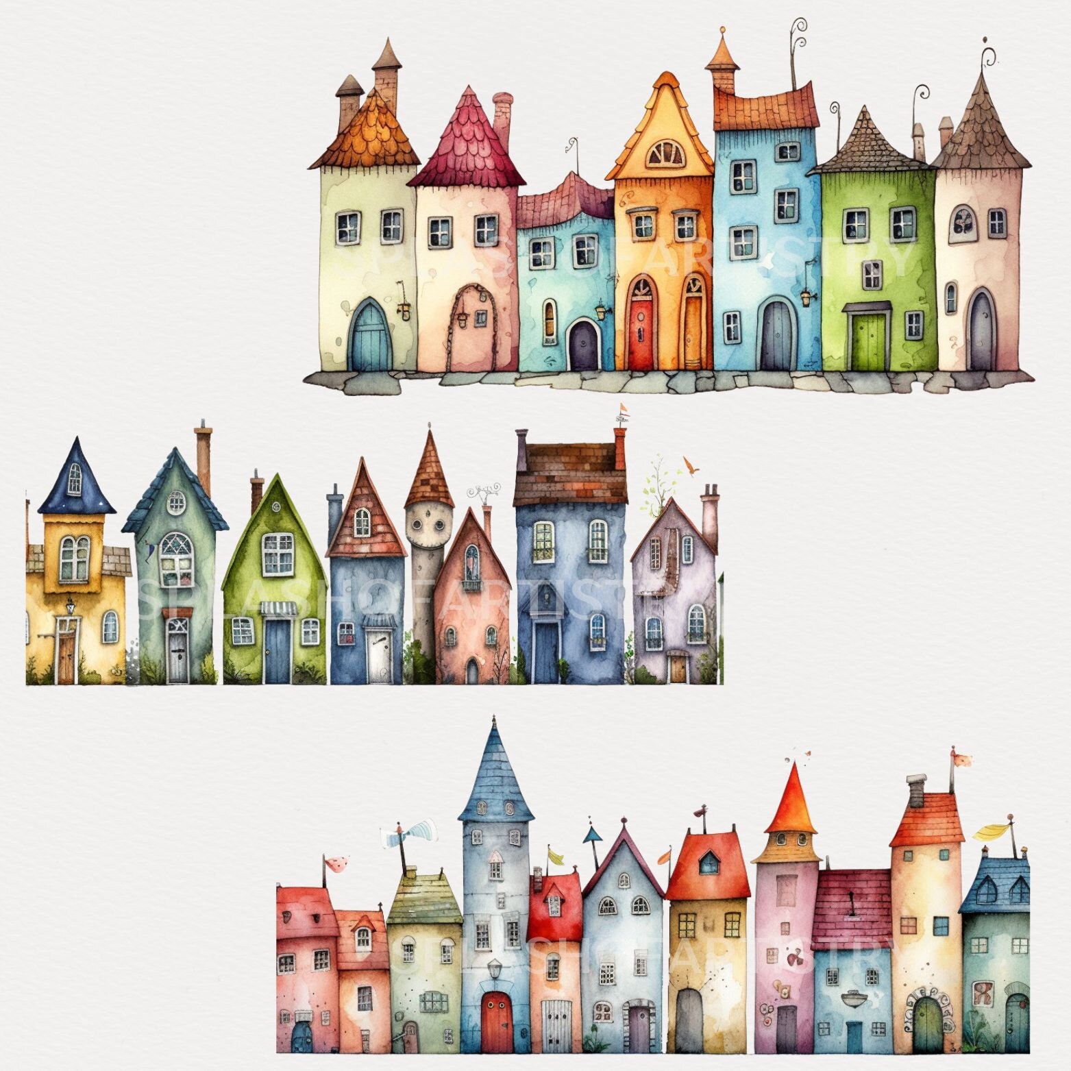 Quirky Houses Clipart House Watercolor Clipart Colorful House - Etsy UK