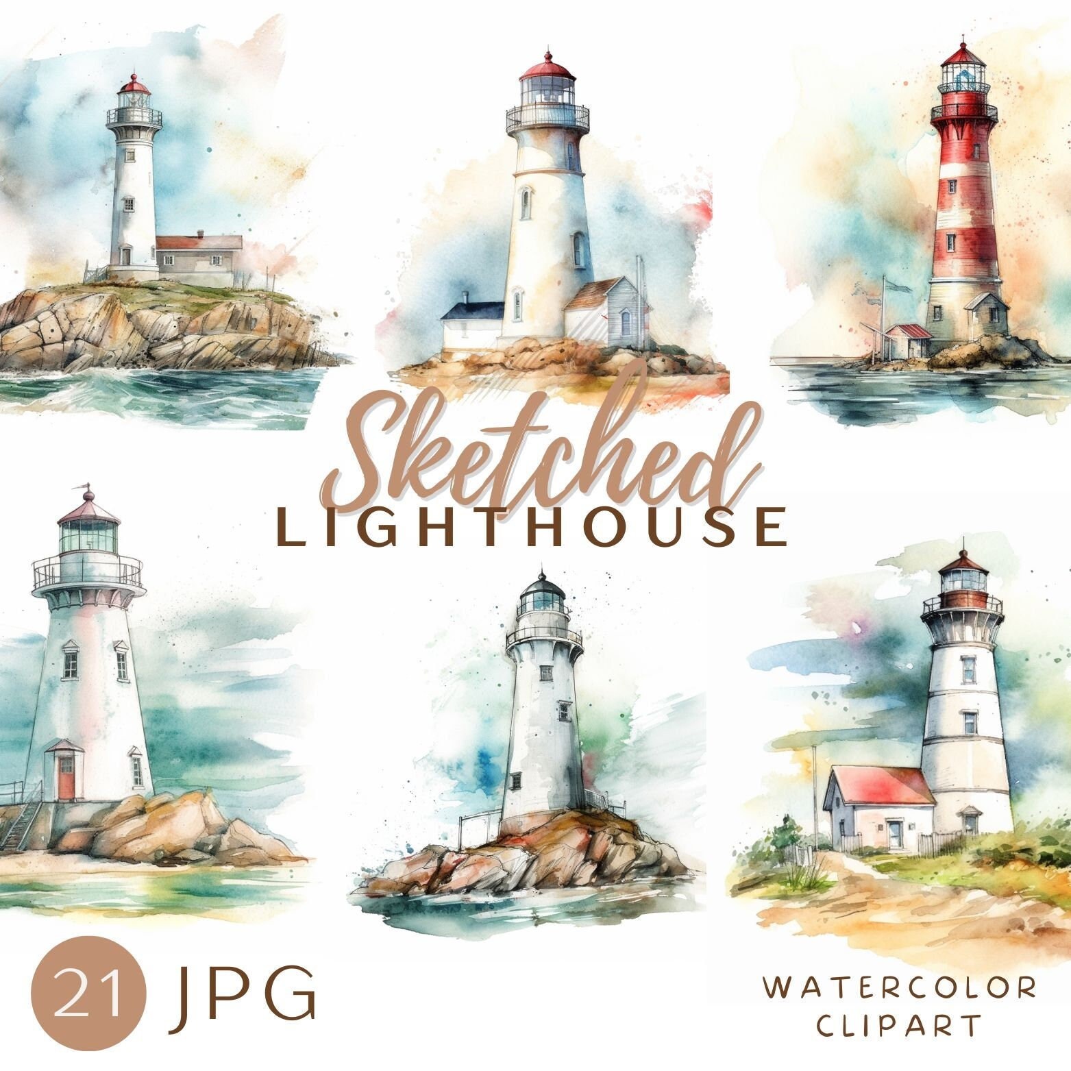 Lighthouse Watercolor Clipart Light House Ocean Scrapbook Art ...