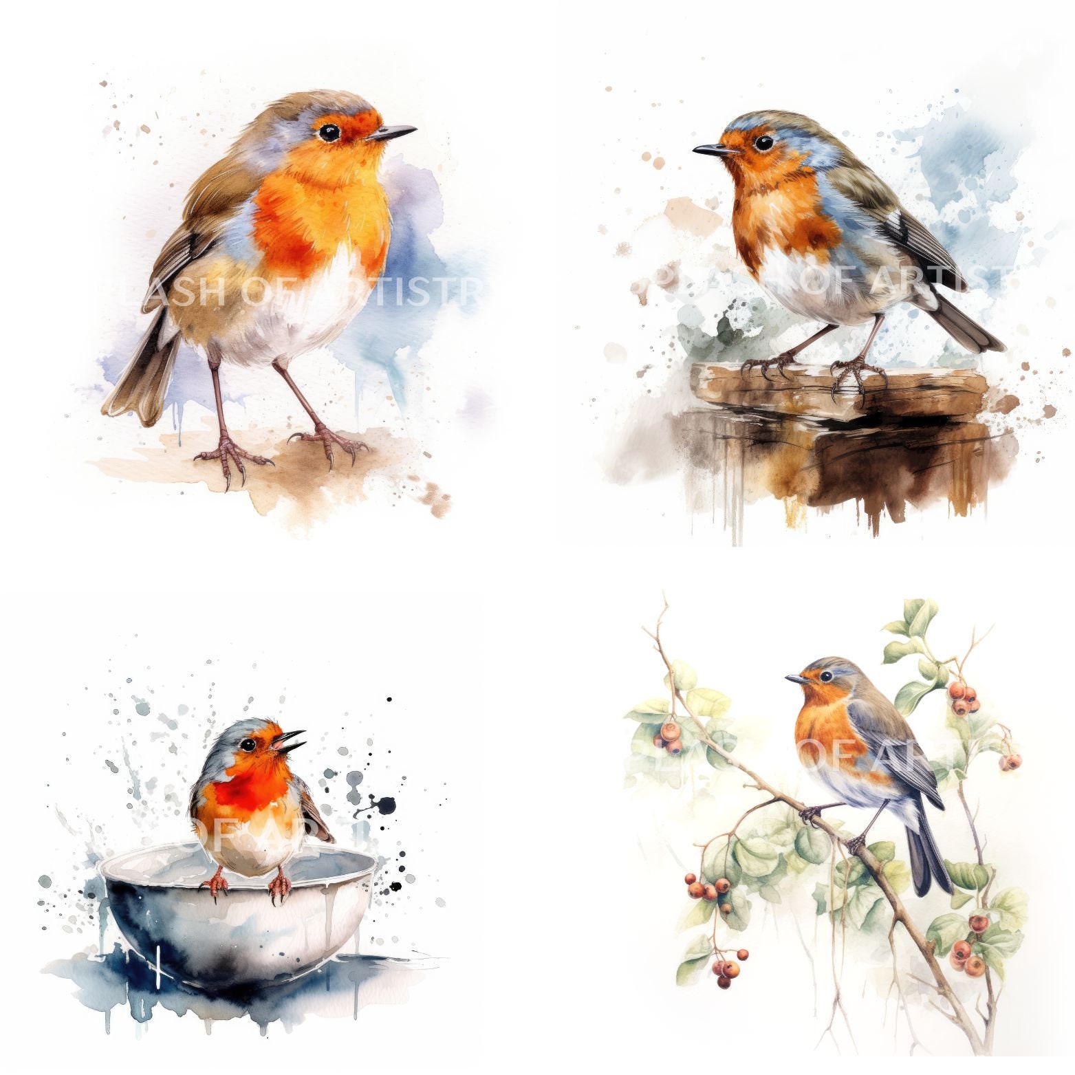Robin Watercolor Clipart Robin Painting Crafts Robin Art Card Robin ...