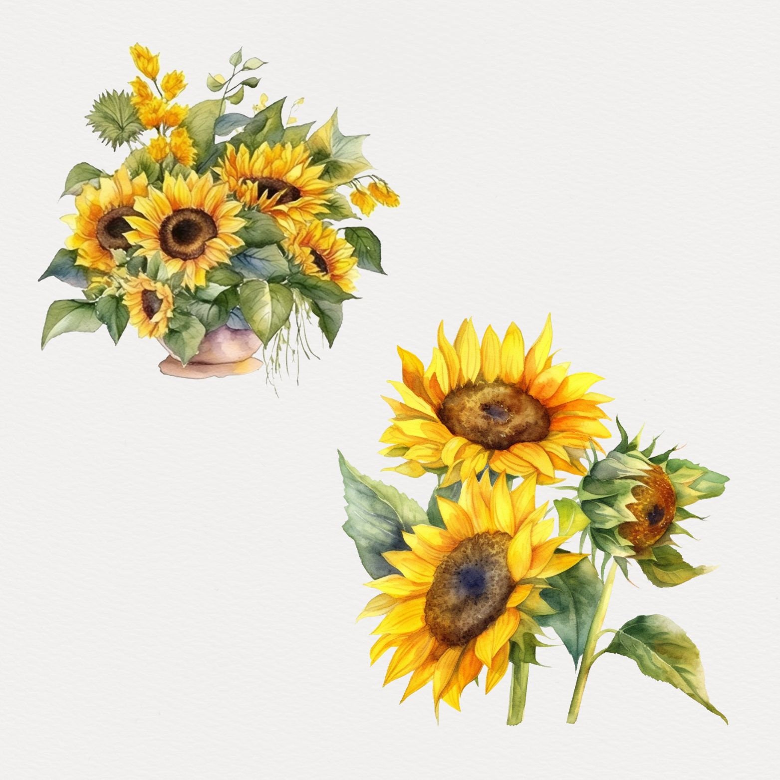 Sunflower Watercolor Clipart Yellow Flowers Card Making Sunflowers ...