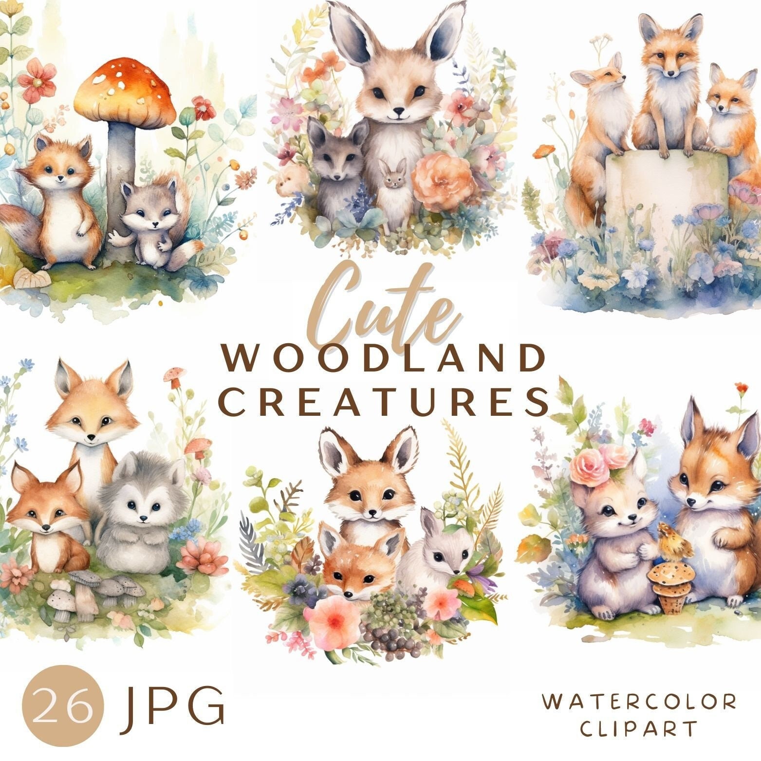 Cute Woodland Creatures Watercolor Storybook Animals Clipart Woodland ...