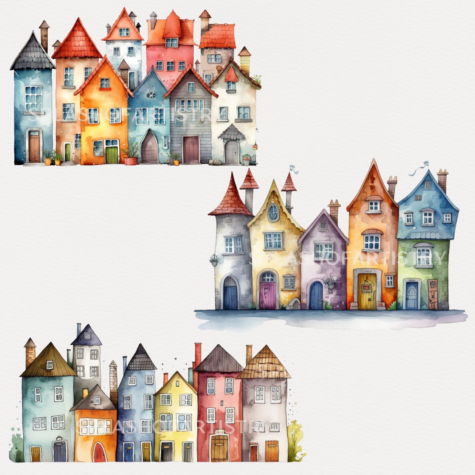 Quirky Houses Clipart House Watercolor Clipart Colorful House Lover ...