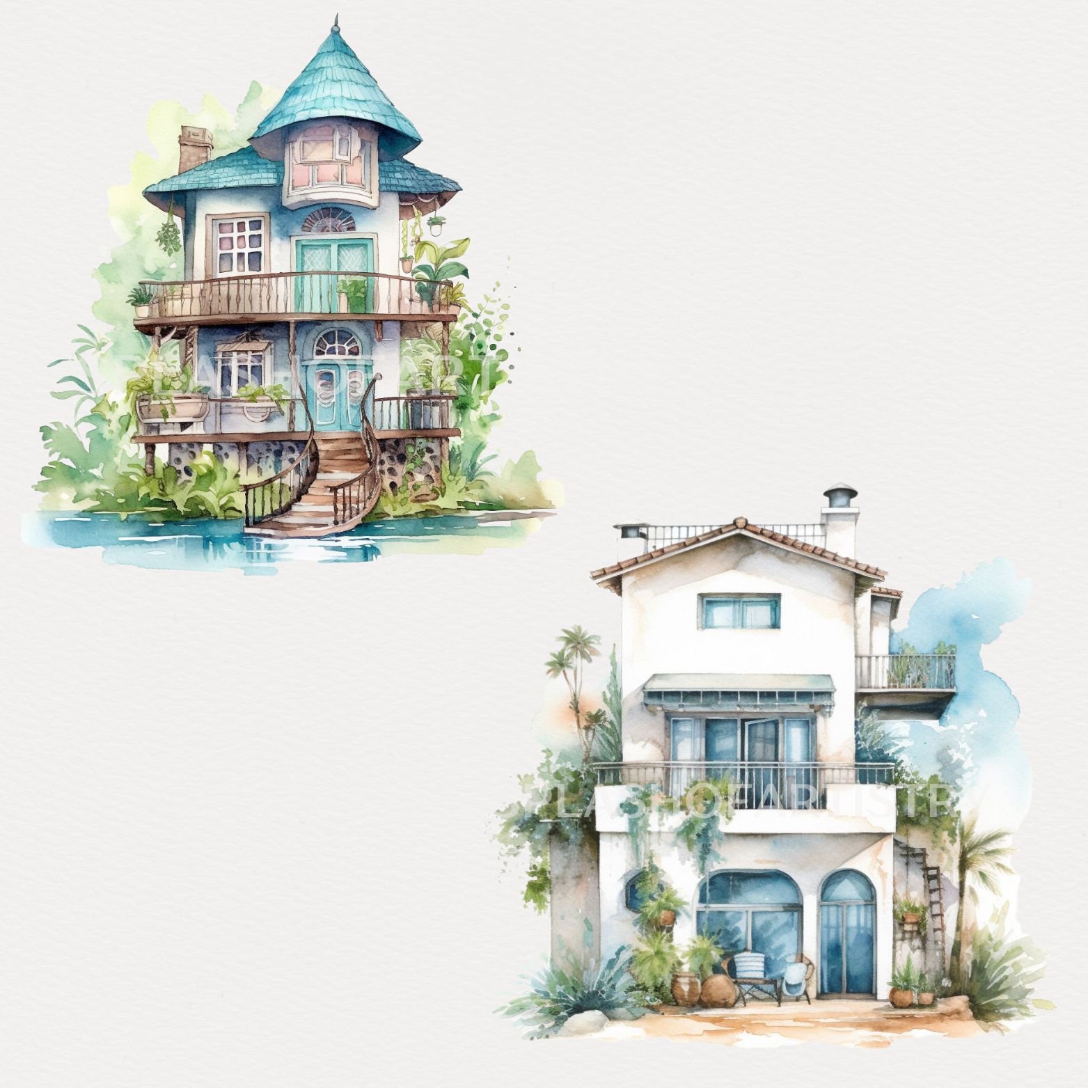Boho House Clipart House Watercolor Craft Boho Style Art Bohemian ...