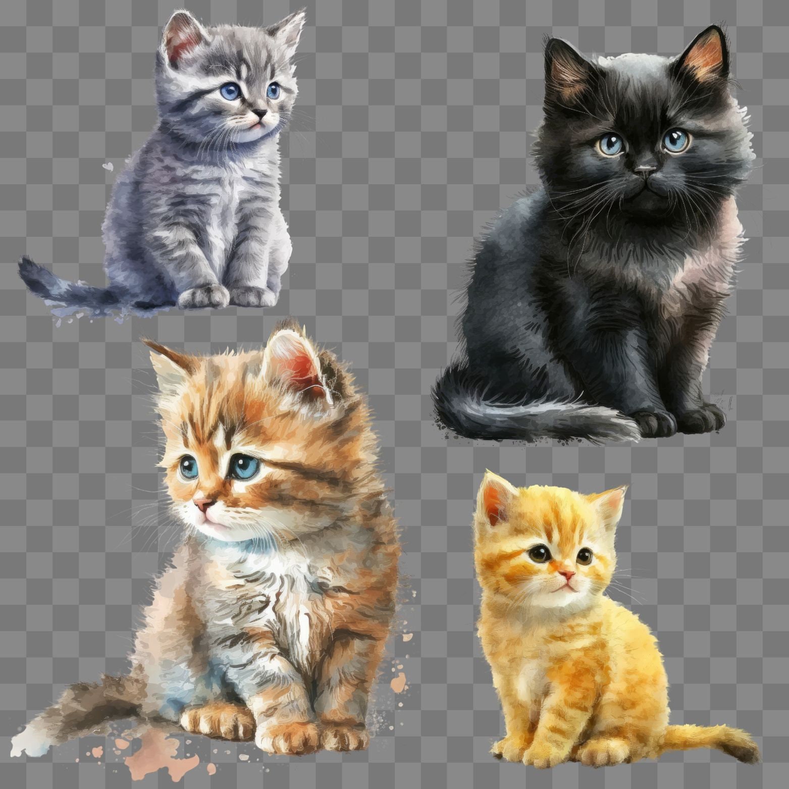 Cute Kitten Watercolor Clipart Adorable Cat Card Making Feline - Etsy