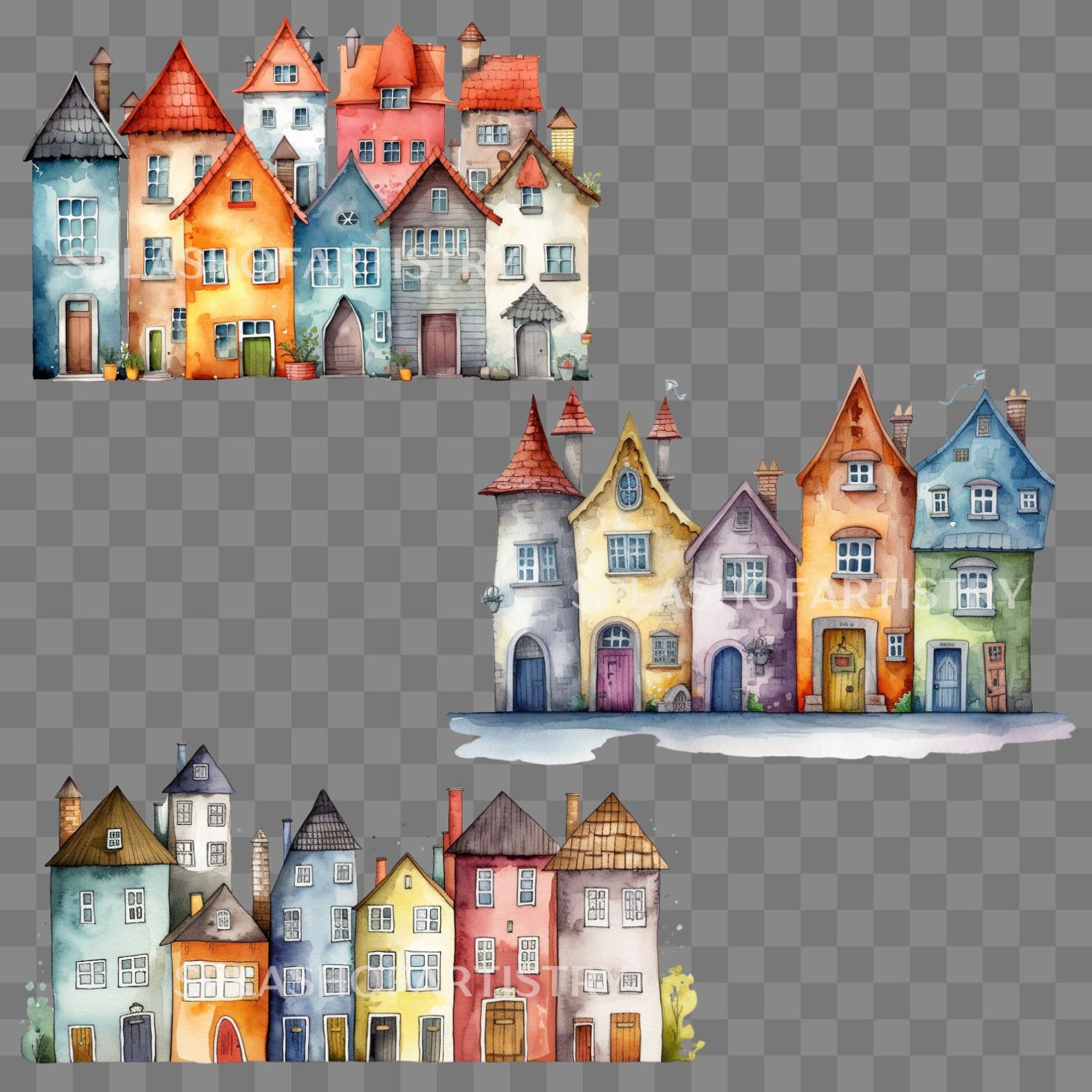 Quirky Houses Clipart House Watercolor Clipart Colorful House Lover ...