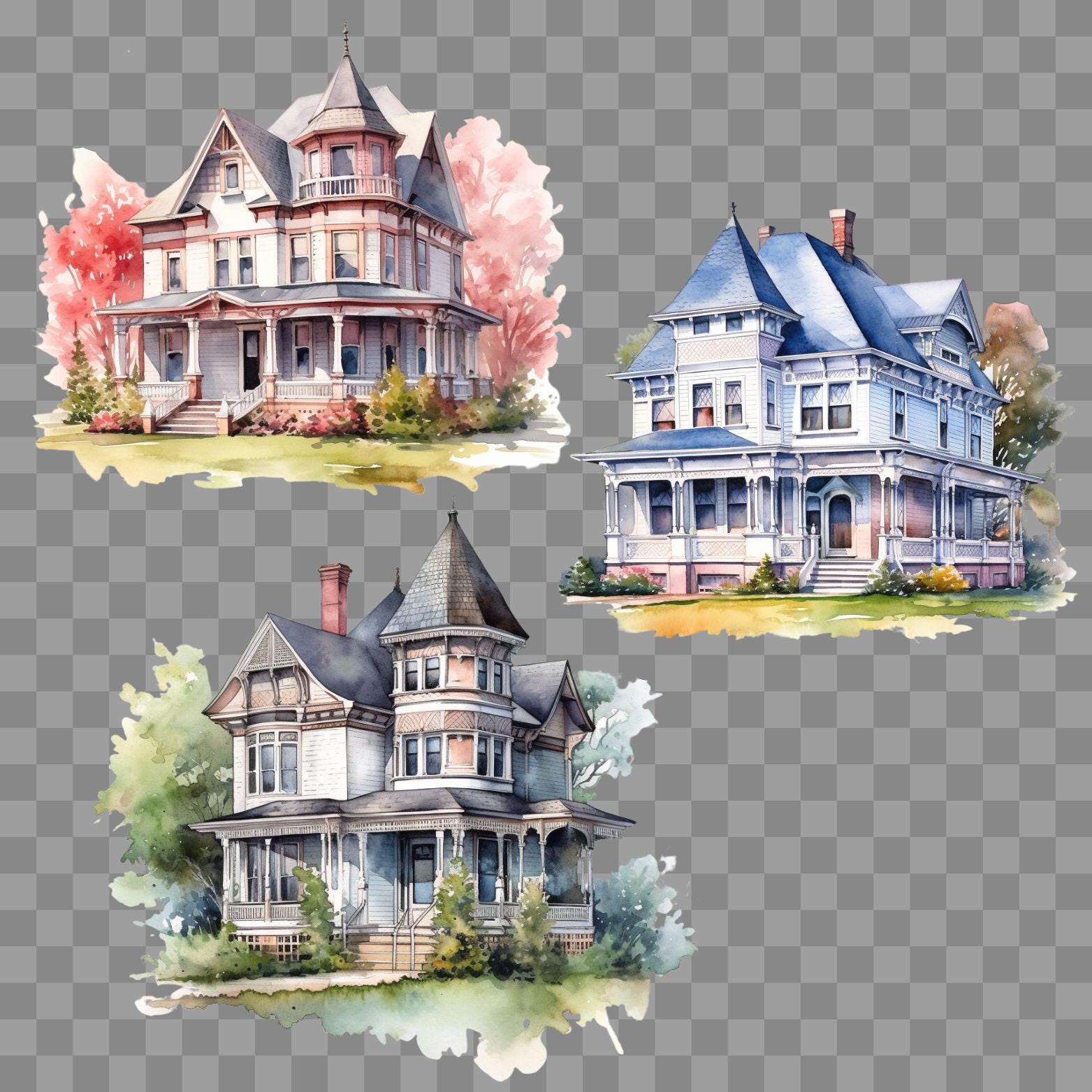 Victorian House Watercolor Clipart Country House Scrapbook Vintage ...