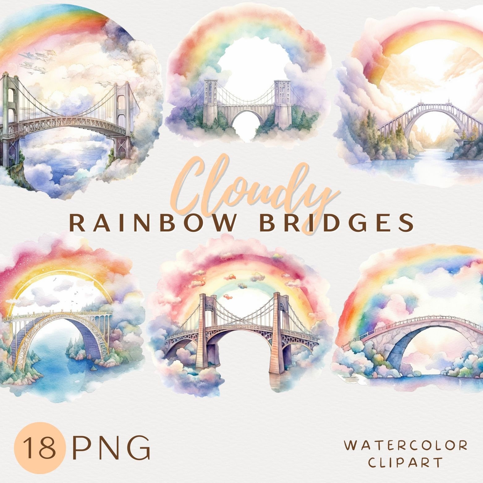 Rainbow Bridge on Clouds Watercolor Bridge Clipart Pet Memorial ...