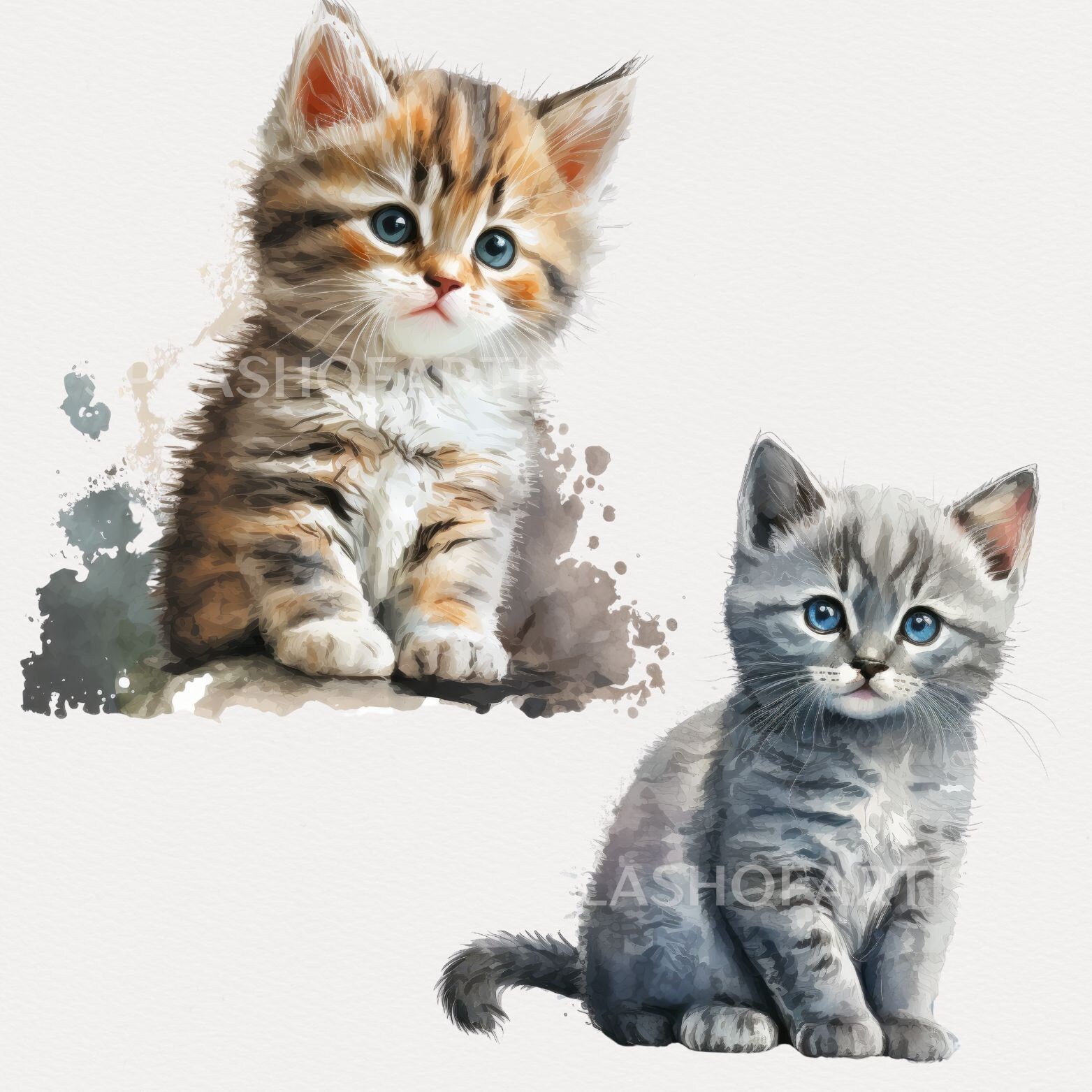 Cute Kitten Watercolor Clipart Adorable Cat Card Making Feline - Etsy