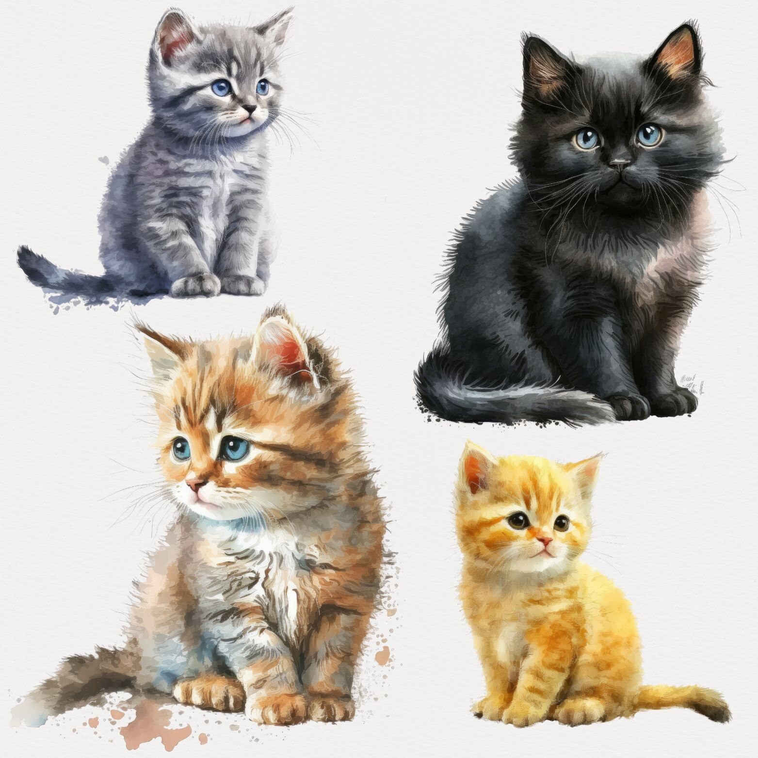 Cute Kitten Watercolor Clipart Adorable Cat Card Making Feline - Etsy