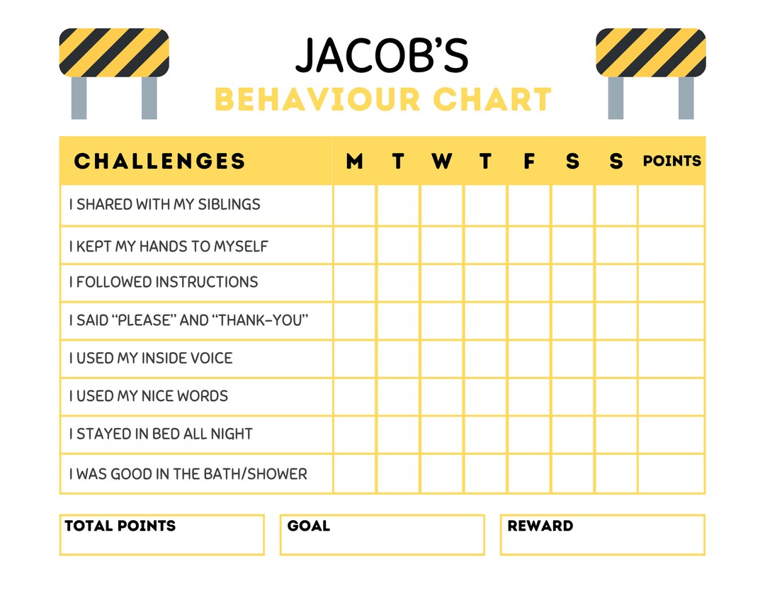 Children's Behavioural Chart for Toddlers ages 3 to 5 - Etsy