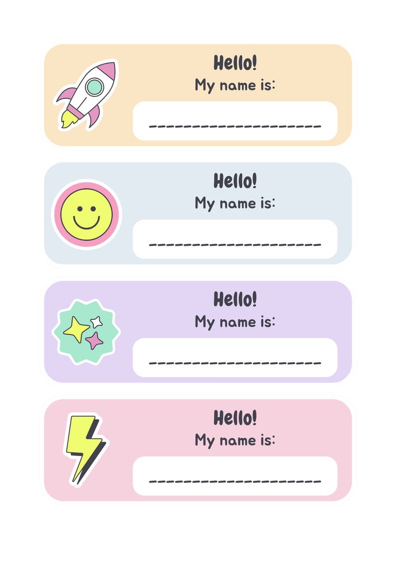 Editable Colorful Name Labels for Kids - Etsy Australia