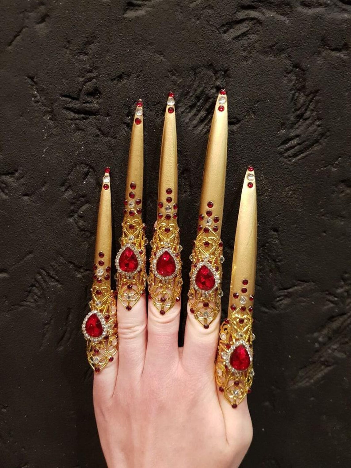 Sparkling Crystal Claw Ring and Metal Nail Covers Combo Fashionable ...