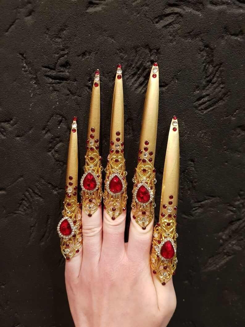 Sparkling Crystal Claw Ring and Metal Nail Covers Combo Fashionable ...