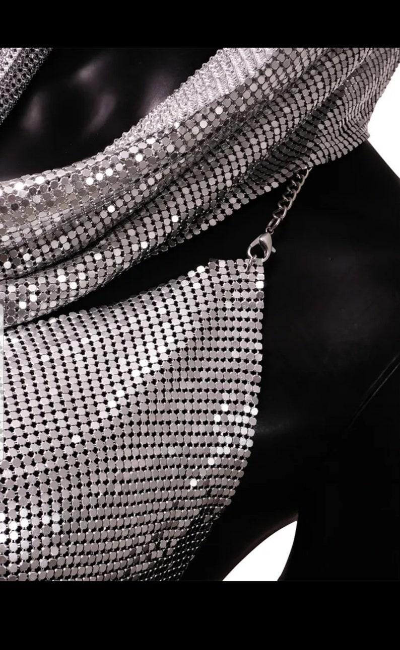 Top Metal Mesh Chainmail Party Outfit Going Out Night Club Sequins Crop ...