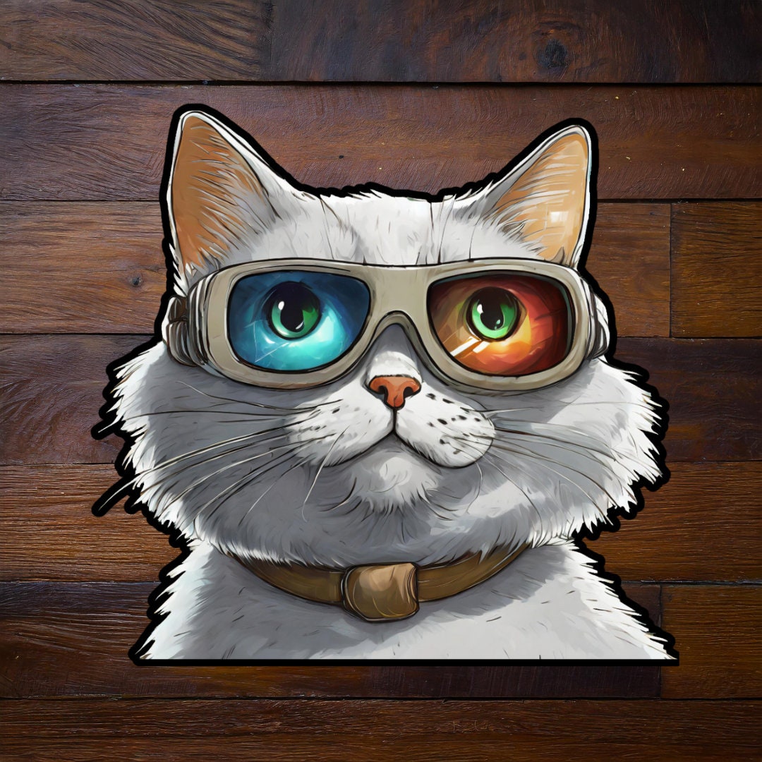 White Cat Vinyl Sticker Cat 3D Vision Sticker Cool Cat Sticker Funny ...
