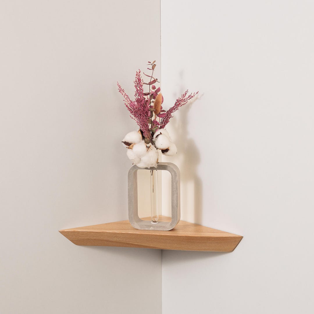 Oak Corner Shelf Handmade: Floating Wooden Wall Shelf for Plants and ...