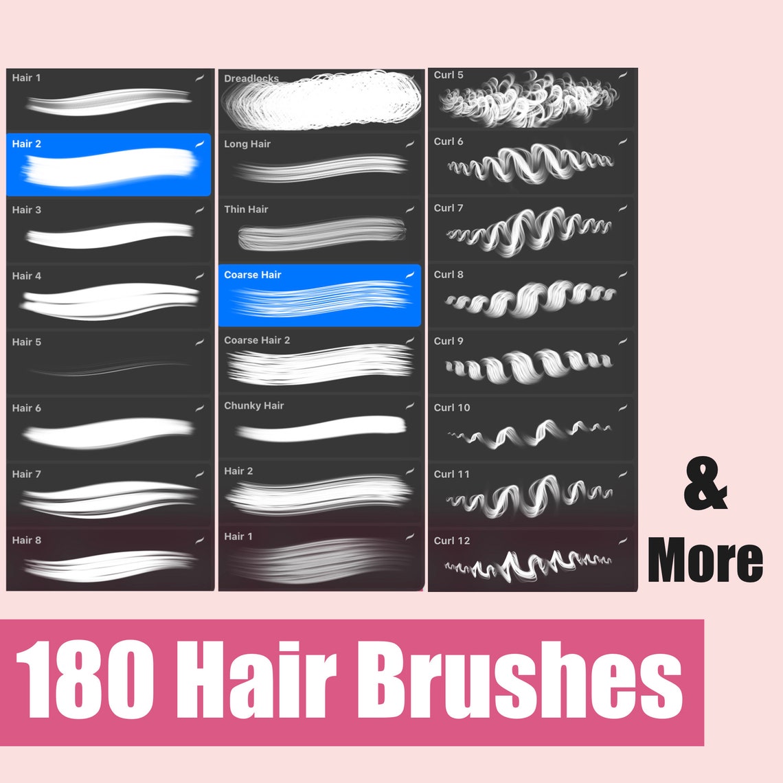 217 Procreate Hair Brushes. Curly, Braid and Dreadlock Hair Brushes for ...