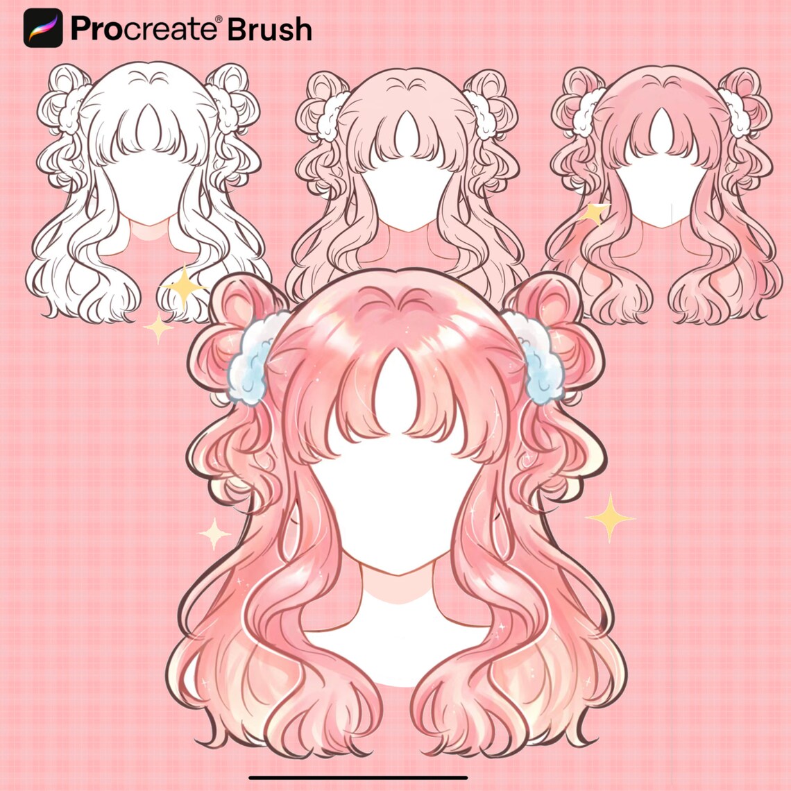 Hair Stamps Procreate Brushes, Chibi Hair Brushes, Hairstyles Stamps ...