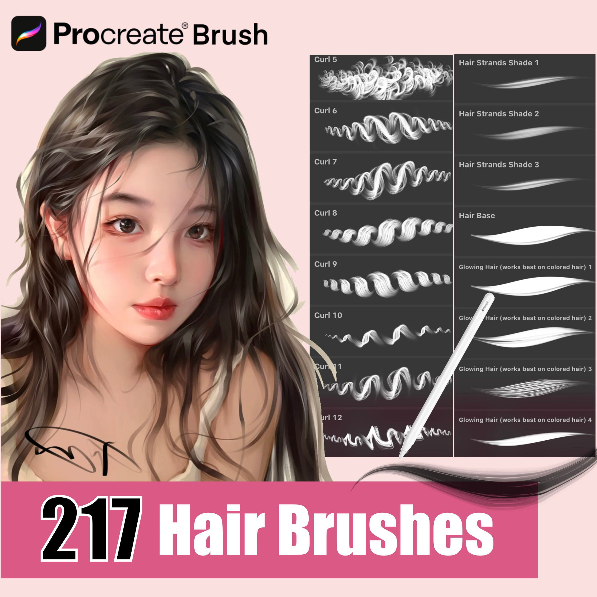 217 Procreate Hair Brushes. Curly, Braid and Dreadlock Hair Brushes for ...