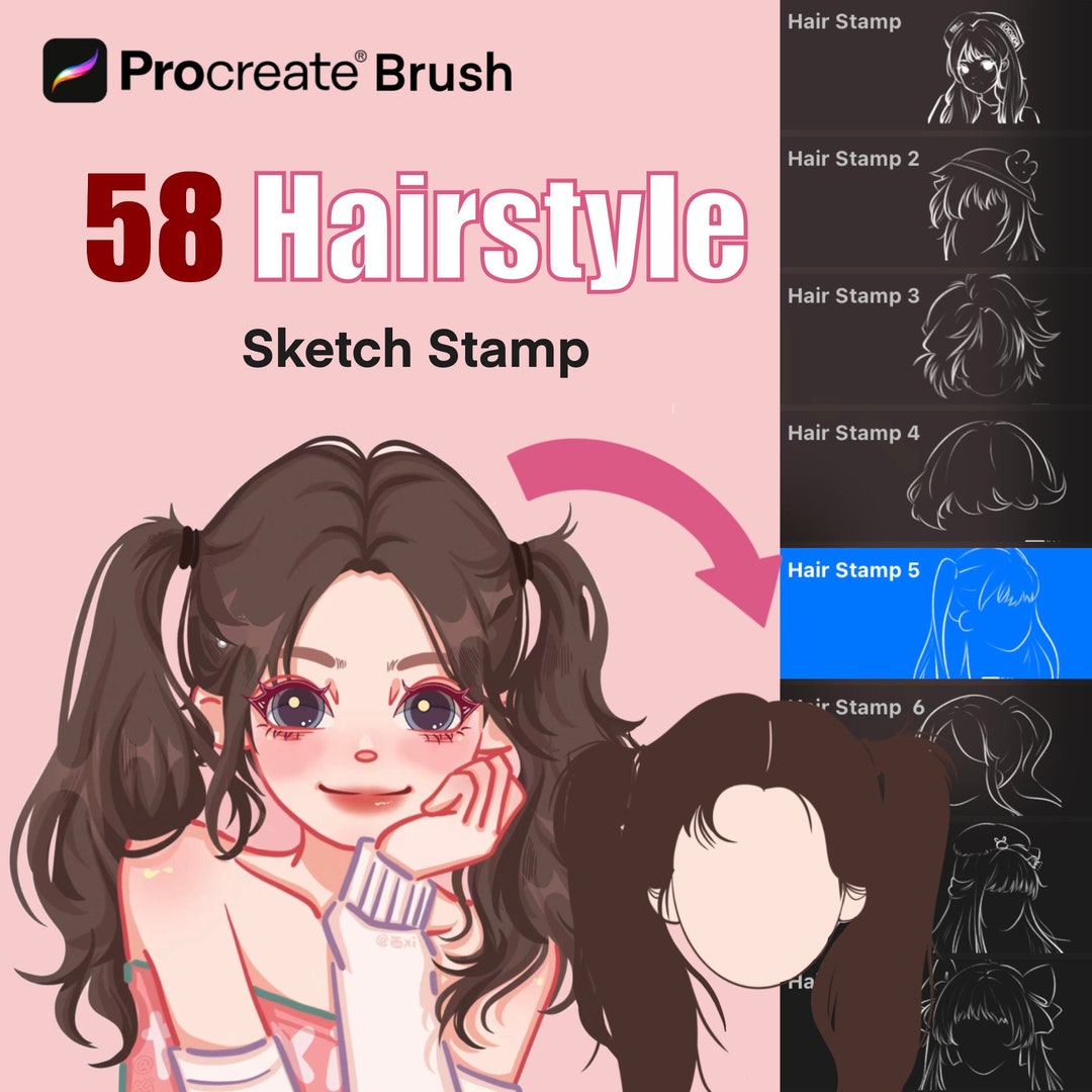Hair Stamps Procreate Brushes, Chibi Hair Brushes, Hairstyles Stamps ...