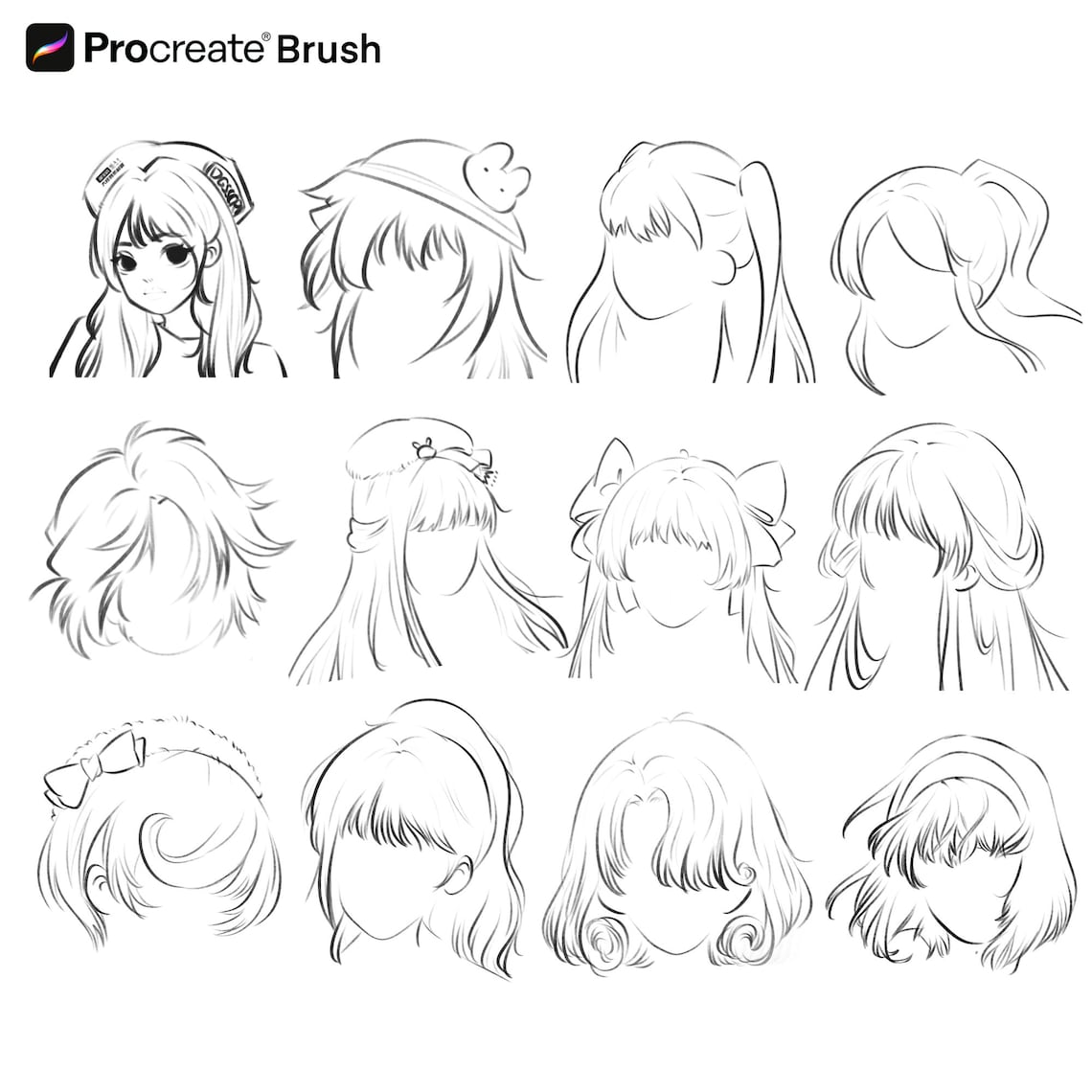 Hair Stamps Procreate Brushes, Chibi Hair Brushes, Hairstyles Stamps ...