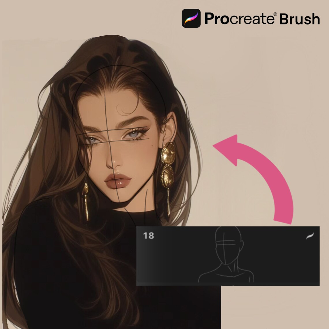 143 Procreate Heads Guide Brushes Stamps | Portrait Sketch Guide Stamps ...