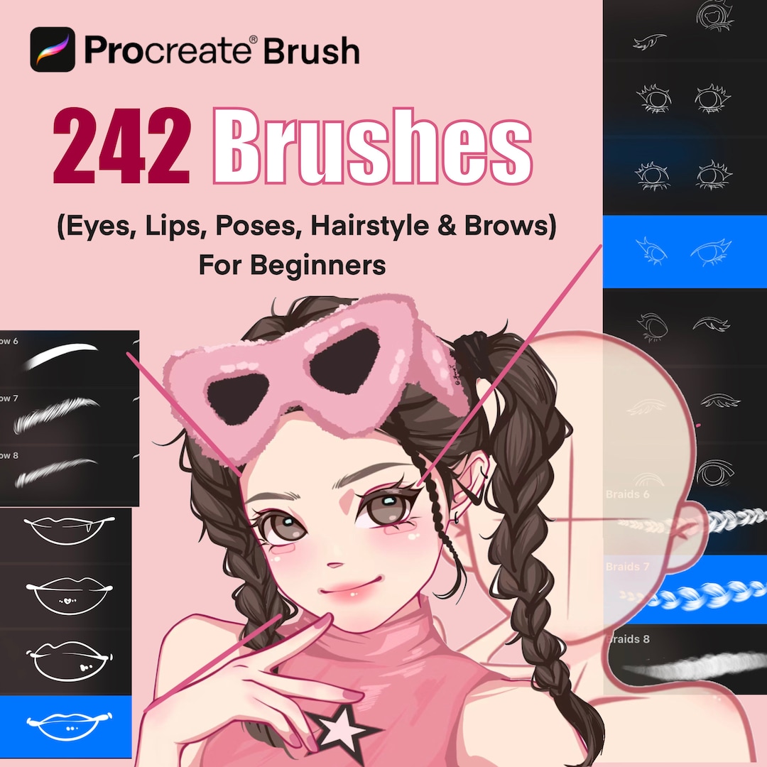 242 Procreate Brushes Character Drawing Kit, Stamp Brush Sets Bundle ...