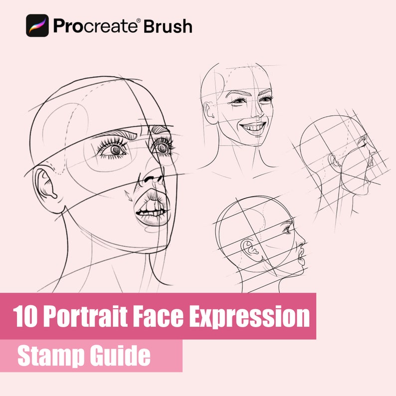 143 Procreate Heads Guide Brushes Stamps | Portrait Sketch Guide Stamps ...