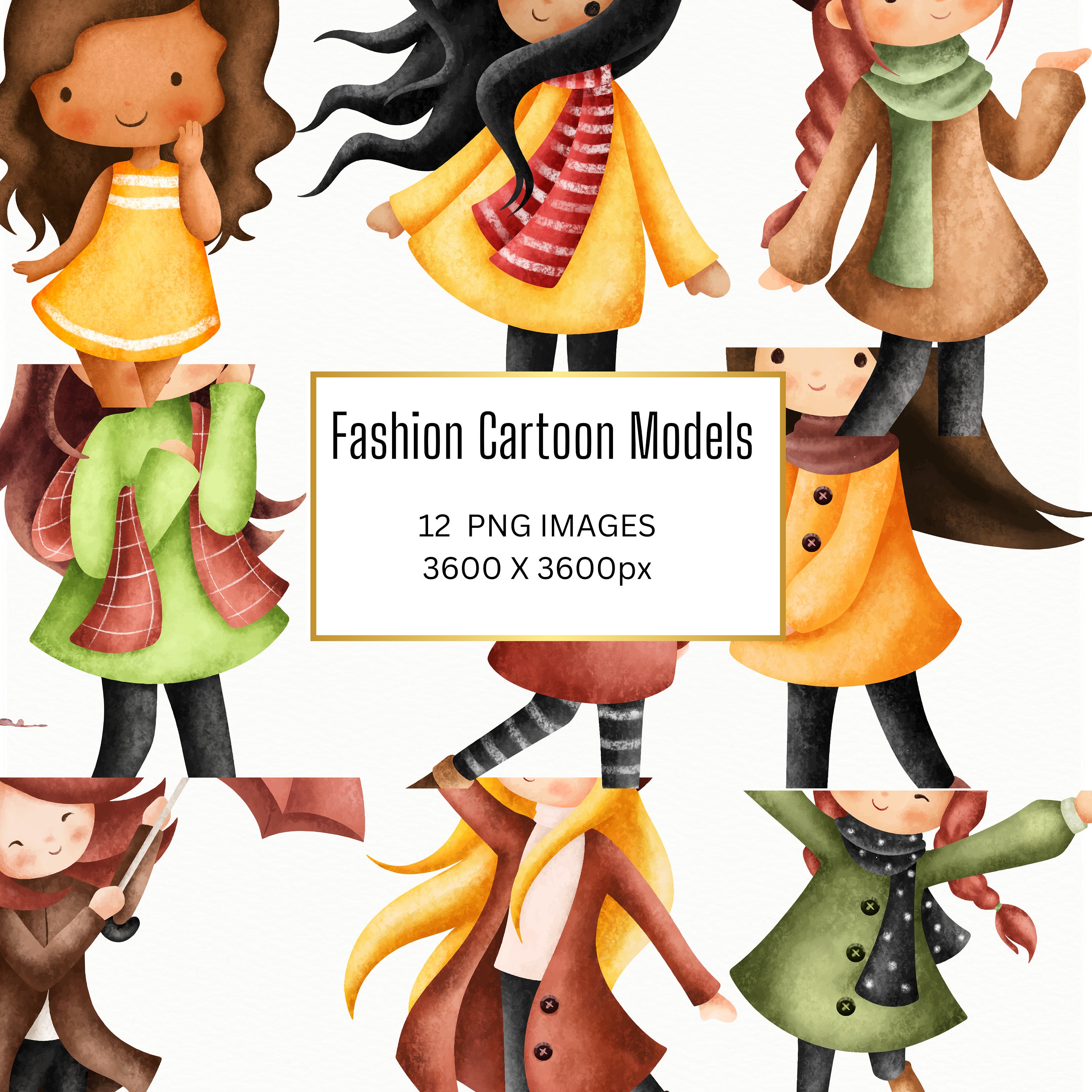 Cartoon Models Fashion Dolls PNG Clipart Bundle Cute Paper Doll Cartoon ...